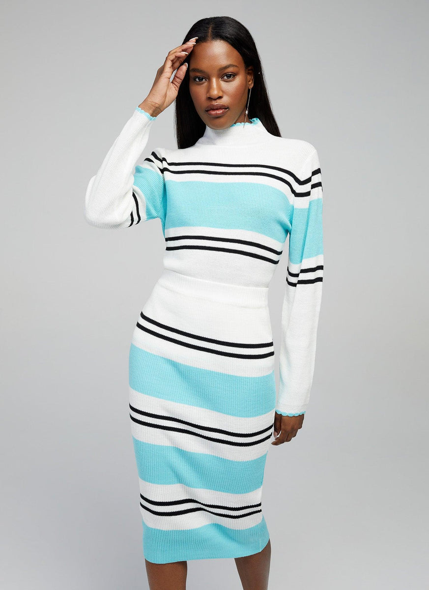 Color Block Rib Knit Skirt | Women's Knit Midi Skirts | Modest Glory